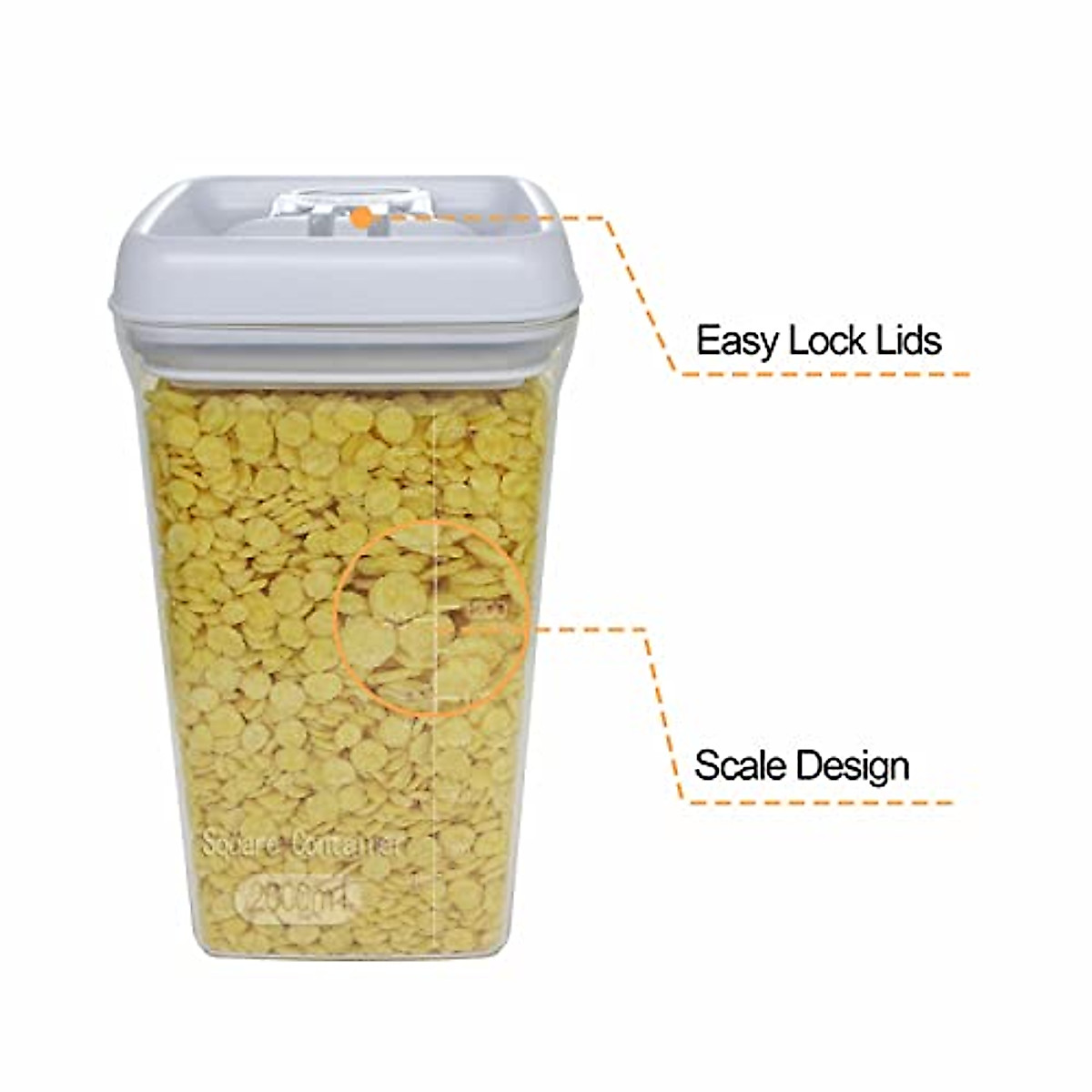 BPFY 2 Pack Large Cereal Containers Storage Set, 2 L/67 oz Plastic Airtight Food Storage Containers with Lids for Kitchen & Pantry Organization (White Lids)