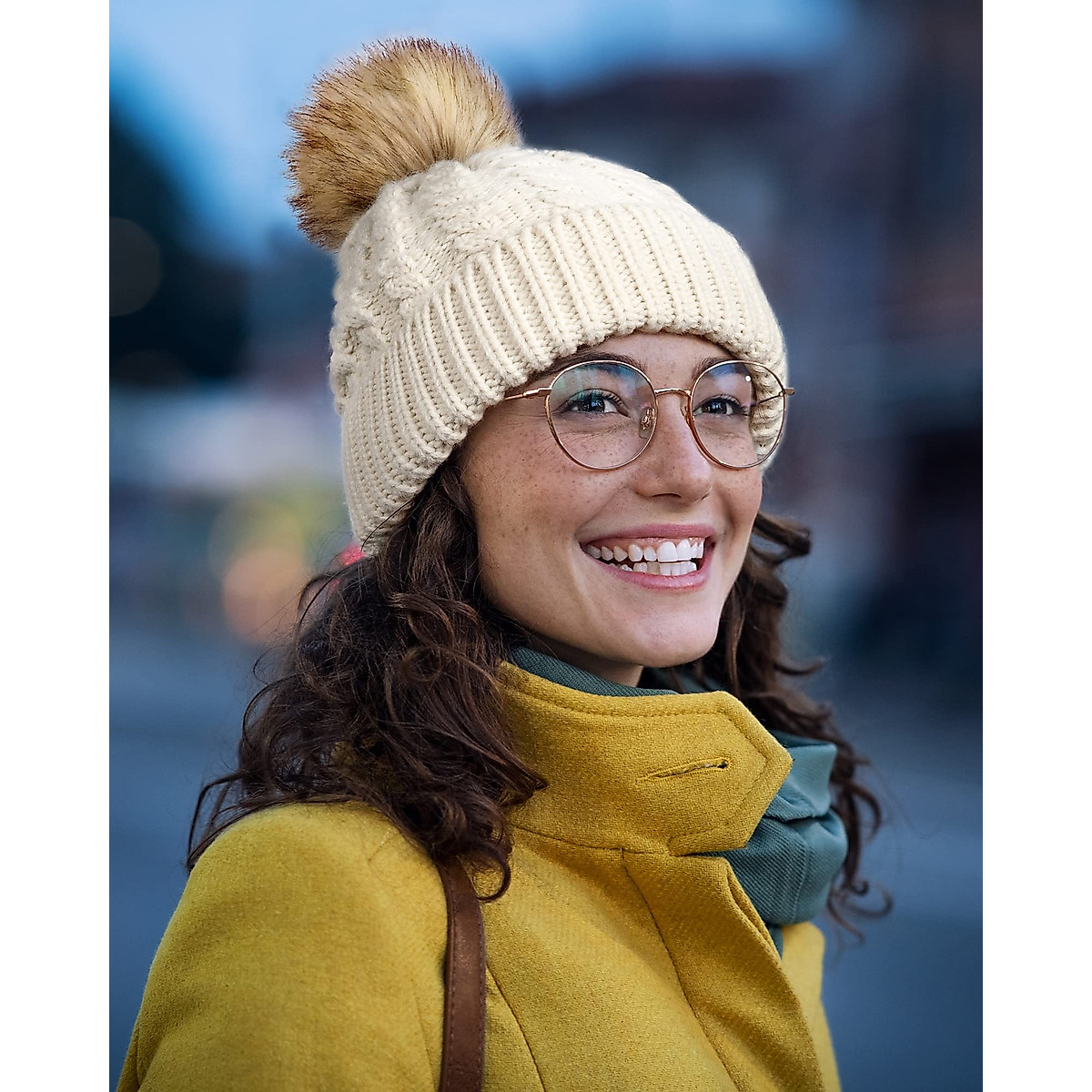 FURTALK Winter Beanie Hat for Women Warm Thick Cotton Lining Knit Bobble Skull Cap Fur Pom Pom Hats for Women