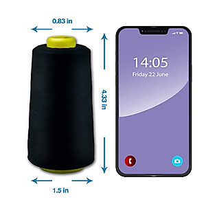 Black Serger Thread, All-Purpose Thread for Sewing, Polyester, 4 Cones of 3000 Yards Each Spool for Sewing Machine