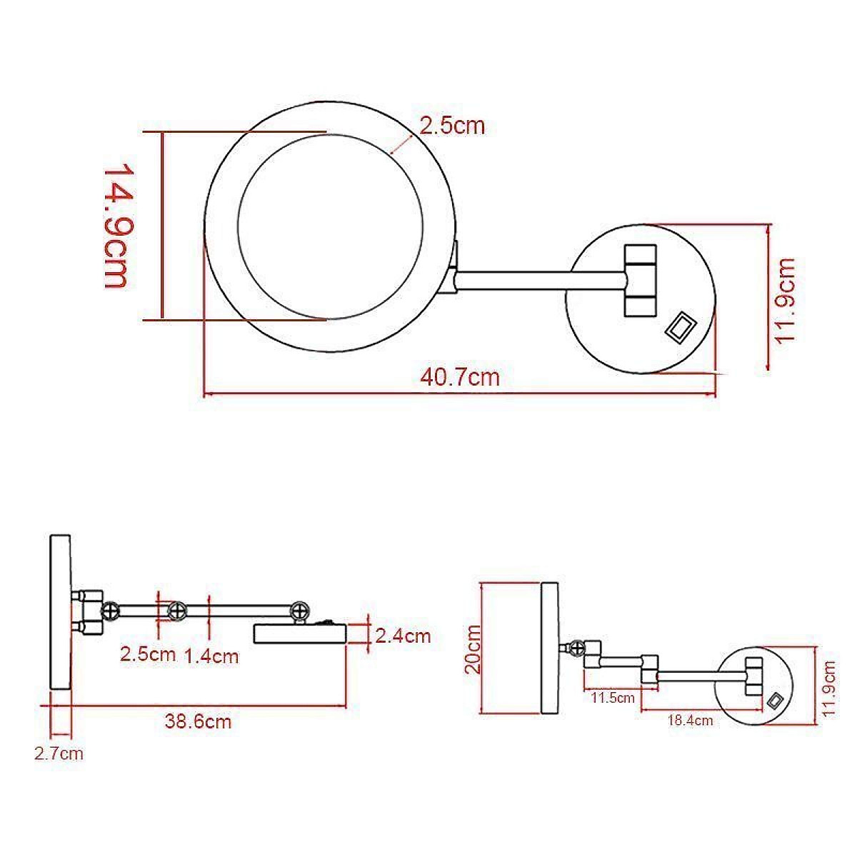 FQYYDD Illuminated Makeup Mirror Wall Hanging Bright Light Makeup Mirror With Led Lights And Zoomed In
