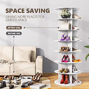 Slumber Castle Rotating Shoe Rack Tower, 7 Tier Revolving Shoe Rack, 360° Spinning Shoe Rack for Closet, Vertical Shoe Tower Organizer, Easy to Assemble Closet Organizers and Storage for Handbag,Shoe
