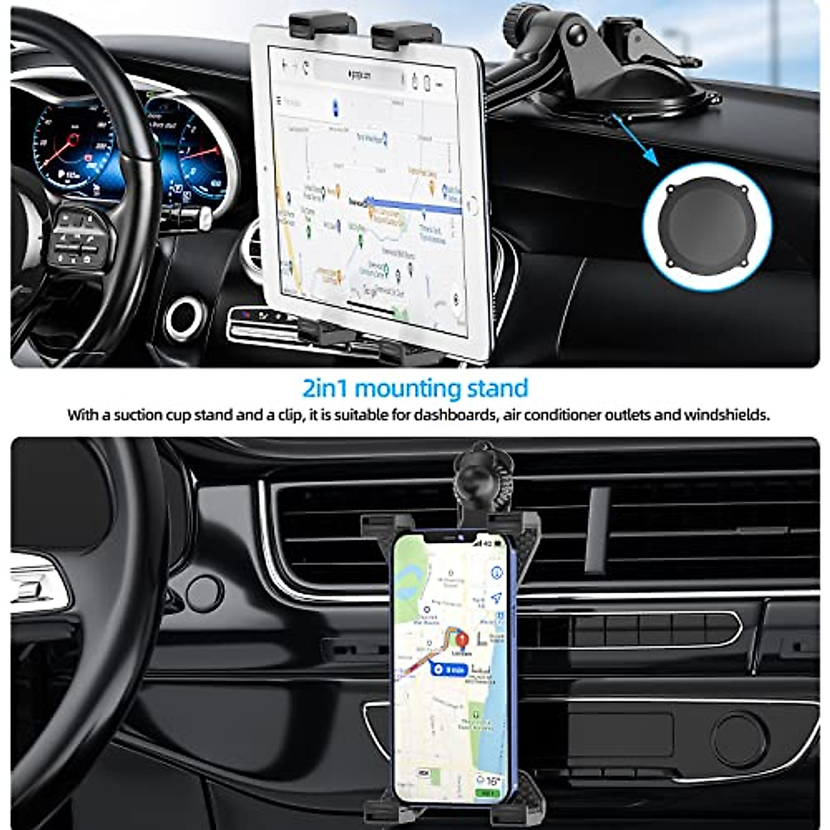 XWXELEC Tablet Holder for Car Windshield/Dashboard/Air Vent Mount, Suciton Cup Tablet Stand, 360° Rotation, for iPad Pro /9.7/11/10.5/Air/Mini 6 5 4, Samsung Galaxy Tab, 6"-10.5" Tab Tablets