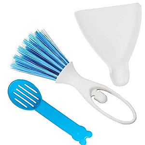 SEIS 3 Pack Hamster Dustpan and Broom Set Mini Guinea Pig White Dancer Design Besom Chinchillas Sweeper Cavy Cage Clean Hedgehogs Scooper for Small Animal (Blue)