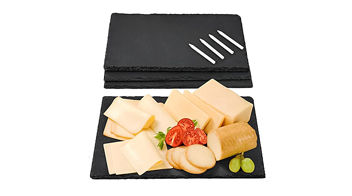 LAVEMCH 4 Pack Slate Cheese Boards – Perfect for Entertaining