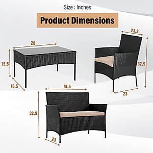 NChanmar Patio Furniture Set, 4 Pieces Outdoor Furniture Rattan Chair, Patio Table and Chairs Set, Wicker Sofa for Yard,Pool and Backyard, Red