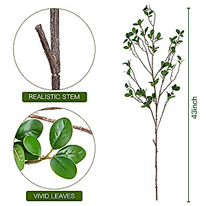 Sggvecsy 43’’ 4Pcs Artificial Ficus Branches Faux Leaf Spray Green Eucalytus Branches Artificial Greenery Stems Fake Ficus Twig Plants for Home Office Wedding Vase Filler Shop Decoration
