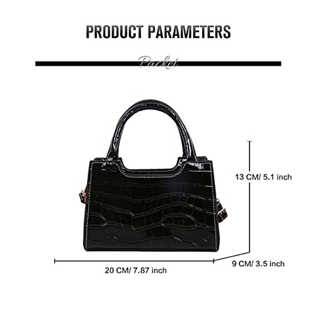Crocodile Pattern Leather Crossbody Bags For Women Top Handle Purse Fashion Design Shoulder Bag Satchel Handbag (Black)