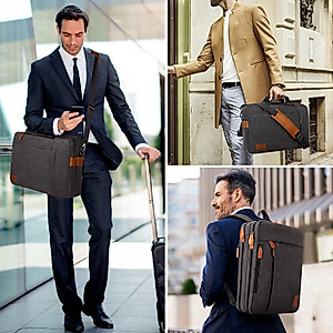 ESTARER Men's Laptop Messenger Bag, 17-17.3Inch Laptop Backpack, Water Resistant Canvas Computer Bag Shoulder Bag, 3 in 1 Convertible Laptop Briefcases (Grey)