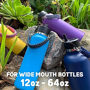 Gearproz Handle Compatible with Hydro Flask, Takeya, Thermoflask Bottle, Wide Mouth Straw Lid, Paracord Strap (Black)