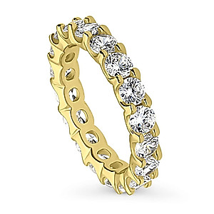 BERRICLE Sterling Silver Wedding Rings Pave Set Cubic Zirconia CZ Anniversary Eternity Ring for Women, Yellow Gold Flashed Size 6