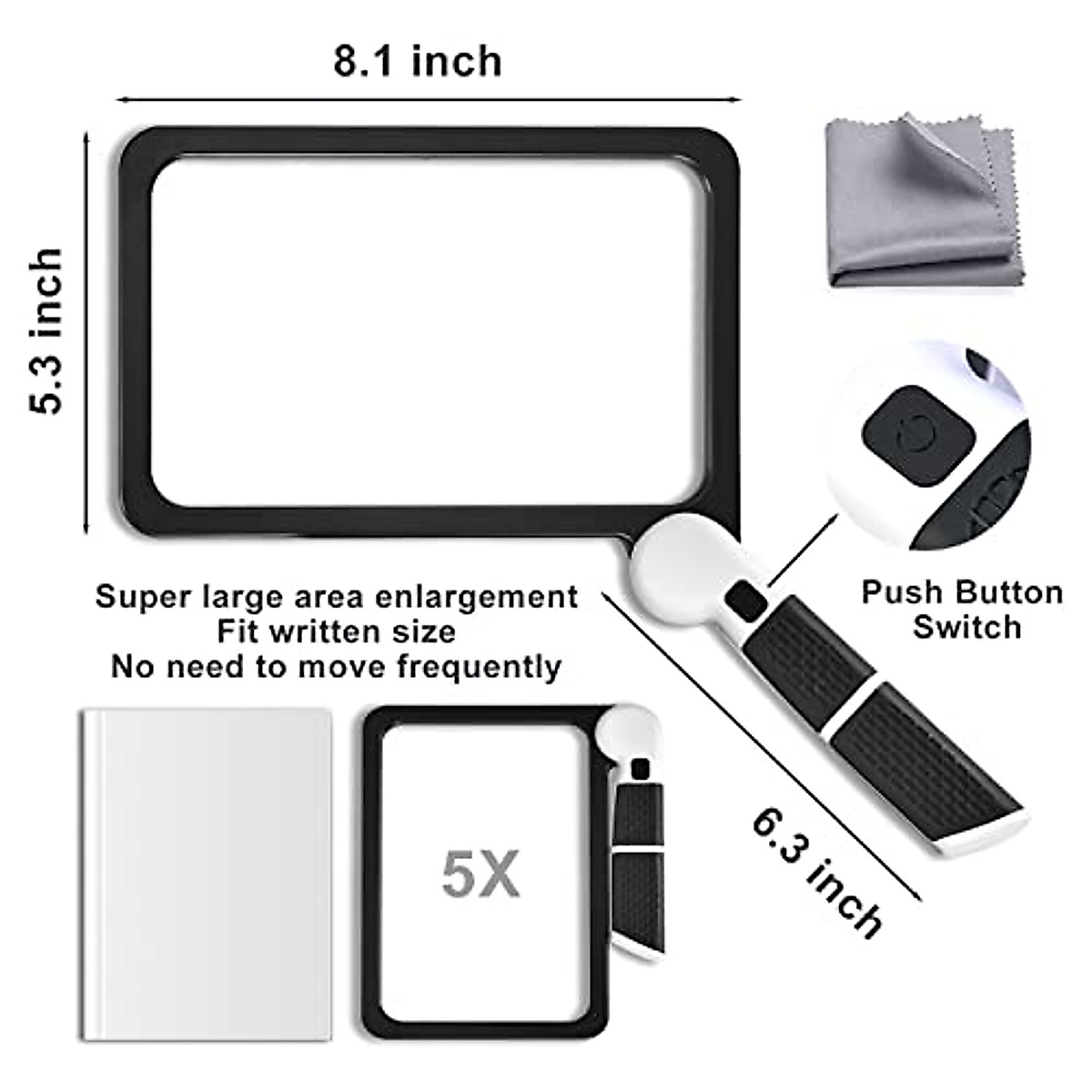 Magnifying Glass with Light 5X Magnifying Glass for Reading Handheld Folding Magnifier 48 Lights Full Page Viewing Area Perfect for Macular Degeneration Low Vision Person Gifts for Seniors Reading