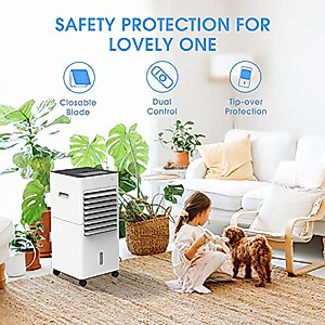 AGILLY 3-in-1 Evaporative Air Cooler, 3 Wind Speeds, 60°Oscillation Swamp Cooler, 12H Timer, Remote Control & LED Screen, Portable Air Conditioner Fan for Small Room Home & Office, White