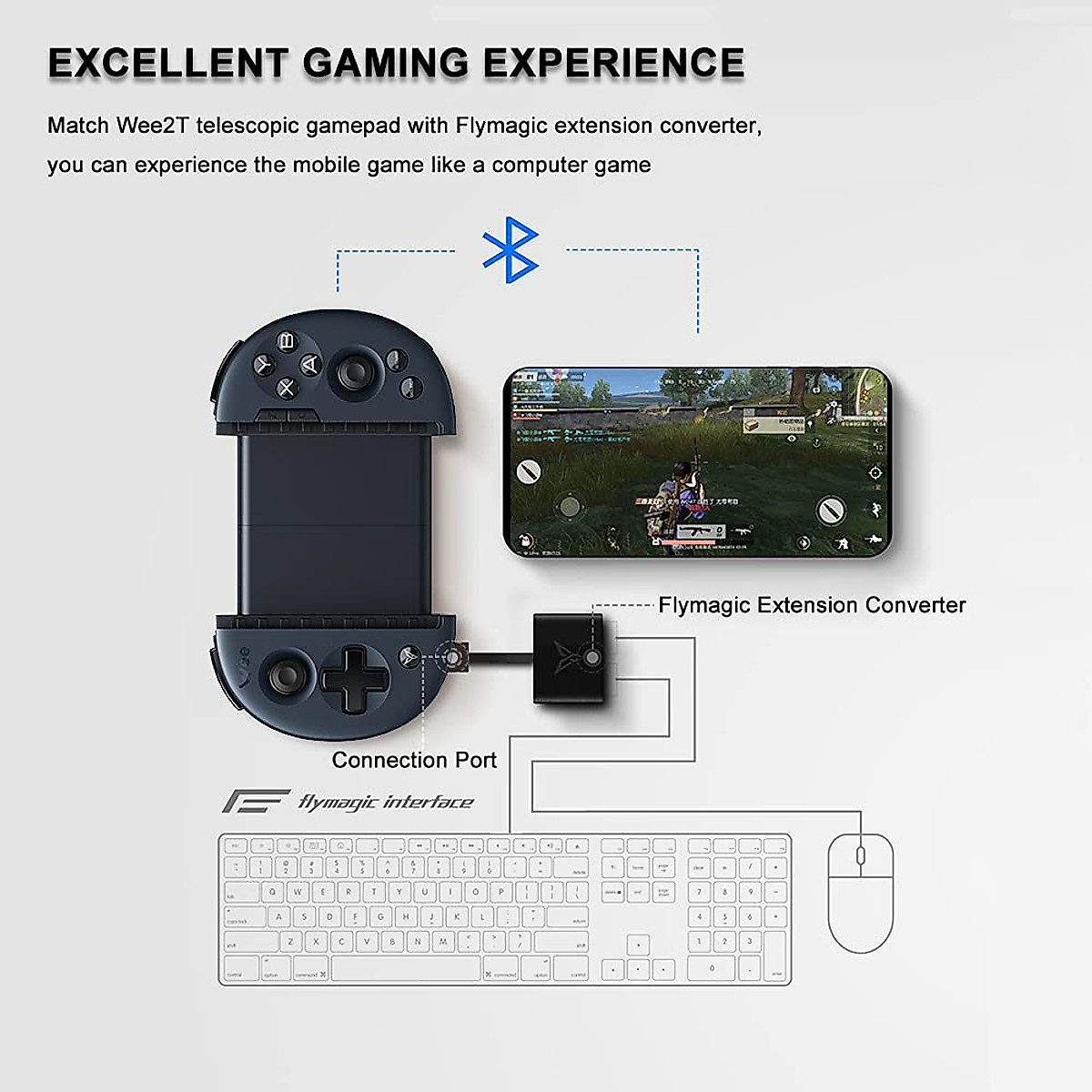 FLYDIGI Wee2T Telescopic Gamepad with Carry Case, Portable Gamepad with Flymapping Technology, Compatible for Android Gaming Devices within 3.5-6.3 Inch (75-165mm). Faster Connection.
