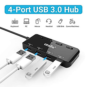 USB 3.0 Hub Splitter - USB Extender 4 Port USB Ultra Slim Data Hub with Individual Power Switch and LED