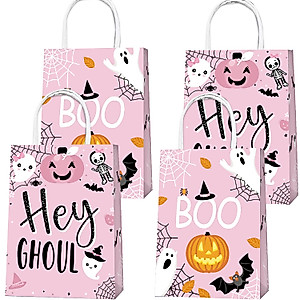 16 Pcs Halloween Party Gifts Bags Boo Gift Bags Pink Halloween Candy Bags Treat Bags Boo Theme Birthday Party Supplies for Halloween Party Favors