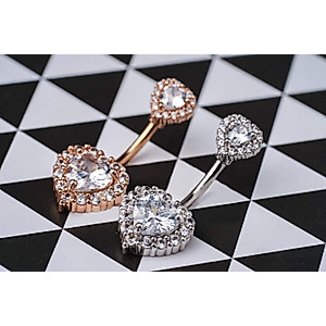 OUFER 14mm Double Heart Cubic Zirconia Navel Belly Button Ring Surgical Steel Piercing Jewelry