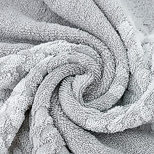 Pidada Hand Towels Set of 4 Hydrangea Floral Pattern 100% Cotton Absorbent Soft Decorative Towel for Bathroom (Light Grey)