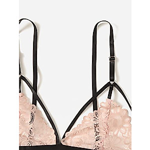 SOLY HUX Women's 2 Piece Lingerie Set Floral Lace Sexy Sheer Mesh Embroidered Garter Babydoll Wireless Bra and Panty Sets Baby Pink M