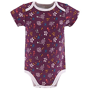 The Peanutshell Short Sleeve Baby Bodysuits Set for Baby Girls - Cheetah, Pink, Floral Maroon - 5 Pack Set… (Newborn)