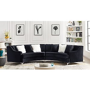 Eafurn 6 Seaters Oversized Symmetrical Curved Modular Sectional Sofa,140.94" Velvet Semi Circular Couch with Metal Legs and Pillows, Deep Seat Tufted Corner Sofa&Couch Living Room Furniture Set