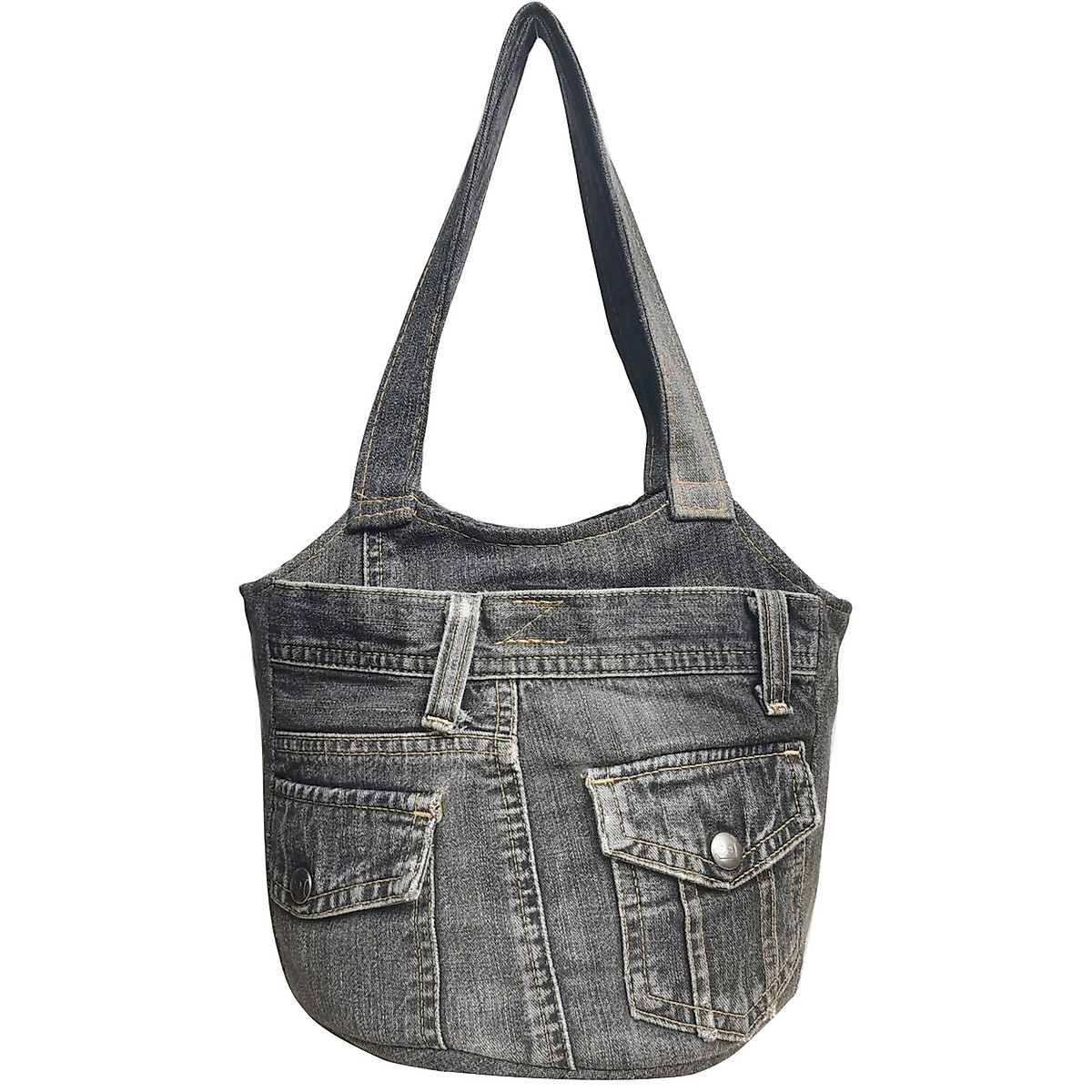 BDJ Upcycling Blue Denim Jean Round Shape Top-Handle Bucket Handbag for women (Round 5)