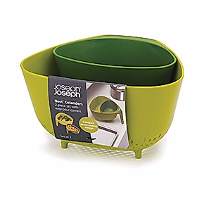Joseph Joseph Nest Colanders Stackable Set with Easy-Pour Corners and Vertical Handle, 2-piece, Green