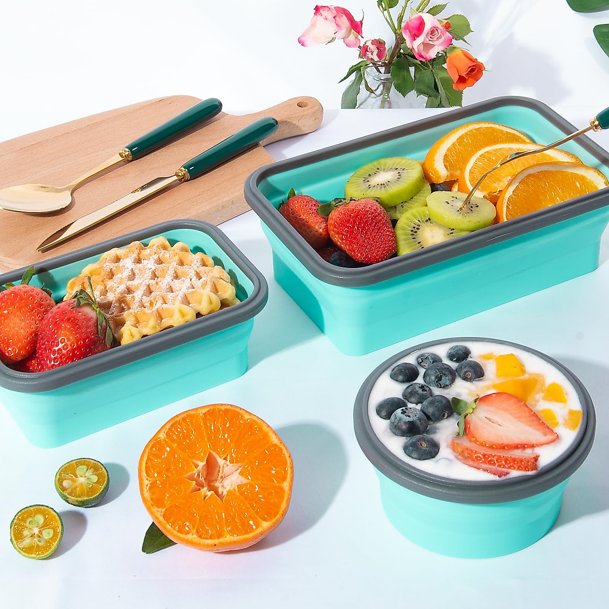 8 Pack Collapsible Food Storage Containers With Lids, Collapsible Storage Containers Sets Silicone Collapsible Bowls For Camping, RV Accessories, Travel Trailer Must (Mixed oz) (8)