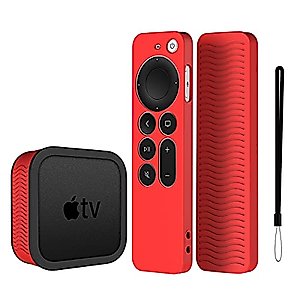 YIPINJIA Compatible for 2021 Apple TV 4K Siri Remote Cover,[2 in 1] with Silicone Protective TV Box Case for 2021 Apple TV 4K, Skin-Friendly/Anti-Slip/Shockproof (Red)
