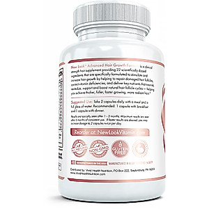 New Look Hair Growth Pills: All-Natural Hair Growth Vitamins with Biotin for Stronger and Healthier Hair, Best for Faster Growth, Growing Long Hair, and Thinning Hair Treatment, 60 Caps, 3 Bottles