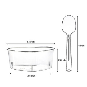 Foraineam 100 Pack 3.5 oz Clear Plastic Dessert Cups with Spoons, Valentine's Day Mini Appetizer Serving Plates Disposable Bowls for Desserts, Appetizers, Puddings, Mousse, Fruit Parfait and More