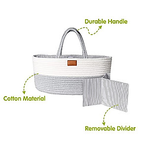 Meilleur Baby Diaper Caddy Organizer: Cotton Rope Diaper Caddy for Baby Girl & Baby Boy - large diaper caddy basket for Changing Table & Car - Baby Caddy with Removable Inserts - Portable Baby Basket