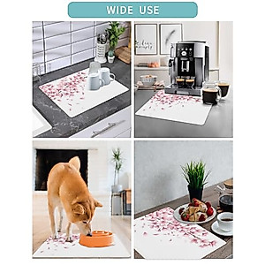 Spring Pink Sakura Blossom Flowers Coffee Mat Coffee Maker Mat,Super Absorbent Coffee Bar Accessories,Floral Garden Art on White Non-slip Coffee Station Mat Dish Drying Pad,16x18in