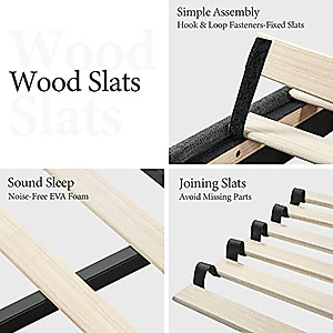 Yaheetech Queen Size Upholstered Bed Frame with 2 USB Charging Stations/Port for Type A & Type C/Linen Fabric Curved Headboard, Mattress Foundation, Strong Wooden Slats Support, Dark Grey