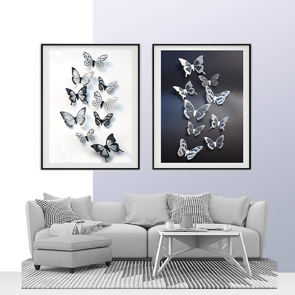 Butterfly Wall Stickers Decal, 36 PCS 3D Black and White Butterfly Stickers with Adhesive,Qyeaber Crystal Butterflies, Removable Art Mural for Baby Kids Bedroom