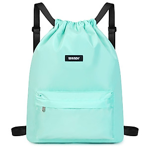 WANDF Drawstring Backpack String Bag Sackpack Cinch Water Resistant Nylon for Gym Shopping Sport Yoga (Mint Green 6032)