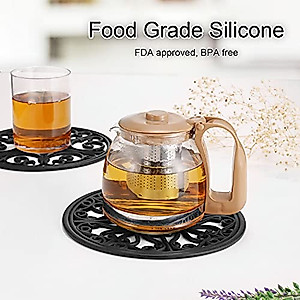 Trivets for Hot Dishes - NWFHTD Silicone Trivet Mat for Kitchen Counter - Hot Plates to Protect Table / Hot Pads for Countertops / Hot Pot Holder / Pads for Hot Pots & Pans - Set of 3, Black