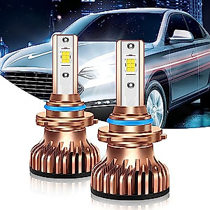 Jawmoy Pack-2 9005 Car Headlights LED Bulbs, 6000K 3570 Lamp Beads Aviation Aluminum Radiator Bulb, 9600LM 55W Waterproof Plug and Play Super Bright Light Bulbs for Most Cars (Gold)