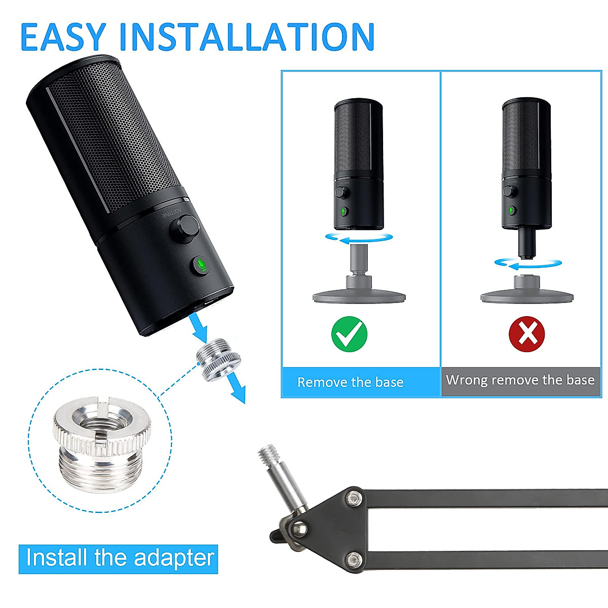 Razer Seiren X Mic Boom Arm with Foam Windscreen, Suspension Boom Scissor Arm Stand with Pop Filter Cover for Razer Seiren X USB Streaming Microphone by SUNMON