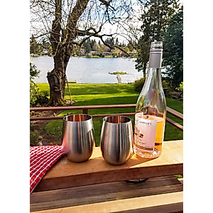 RSVP International Brushed Stainless Steel Barware Collection, Stemless Wine Glass, 18-Ounce