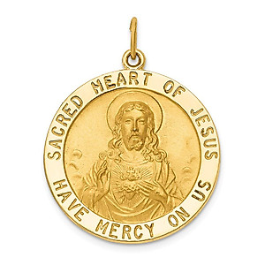 FB Jewels Solid 14K Yellow Gold Sacred Heart Of Jesus Medal Pendant (0.98 x 1.3 Inches)