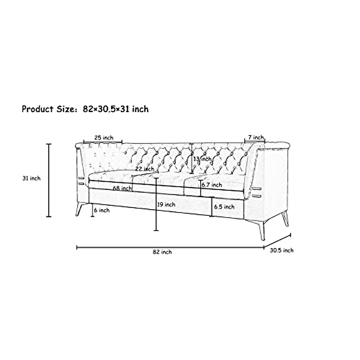 ERYE Mid-Century Modern PU Leather Button Upholstered Chesterfield 3 Seaters Sofa Couch, Golden Legs, Flared Padded Armrest,Removable Cushions Cover for Living Room,Bedroom,Office,Apartment