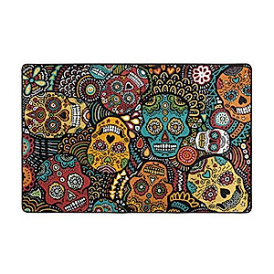 NiYoung Mexican Sugar Skulls Area Rug Memory Foam Doormat Floor Mat with Non-Slip Rubber Backing, Quick Dry Spa Bathroom Floor Mats Shaggy Rugs Home Art Comfort Shaggy Rugs
