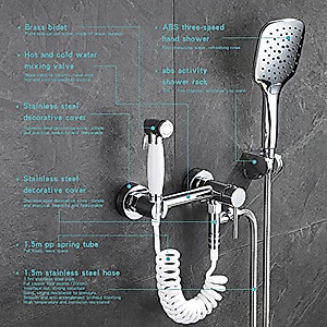 MINJING Brass Toilet Bidet Sprayer, Bathroom Handheld Shower Set, Bidet Faucet with Hot and Cold Water, Wall Mounted Bathroom Bidet Attachment Set for Personal Hygiene,B Set