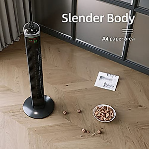 Gray Track Tower Fan 75° Oscillating Fans with Remote, 3 Speeds, 3 Modes, 15H Timer, LED Display, 36” Portable Floor Bladeless Fan for Bedroom Home Office, Quiet Cooling, Space-Saving