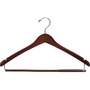 The Great American Hanger Company Curved Wood Suit Hanger w/Locking Bar, Box of 25 17 Inch Hangers w/Walnut Finish & Chrome Swivel Hook & Notches for Shirt Dress or Pants