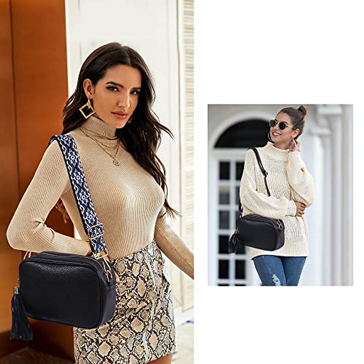 Dochais Crossbody Bag for Women Trendy Wide Strap Shoulder Bag Crossbody Bag Purse Two Adjustable Strap Camera Crossbody Purse