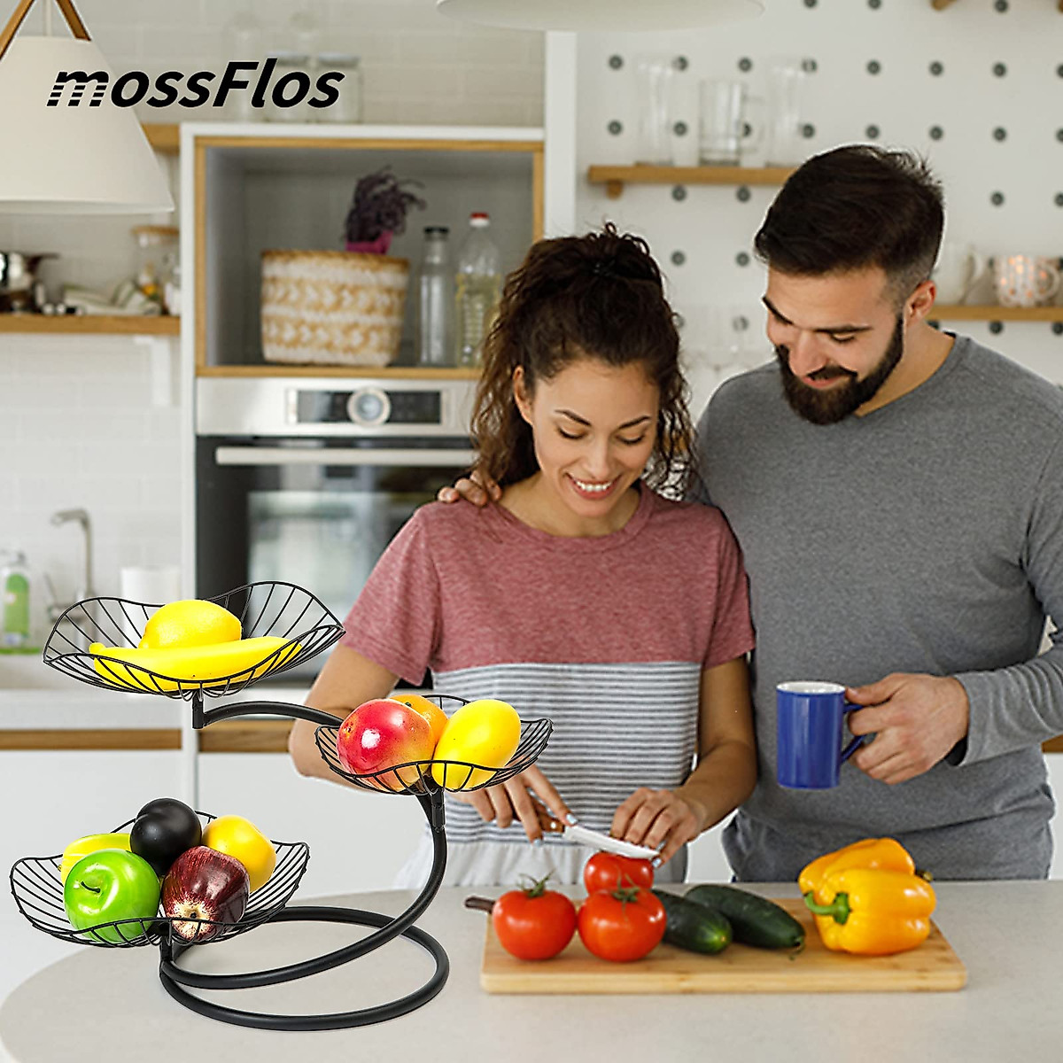 mossFlos 3-Tier Fruit Basket Holder, Decorative Fruit Bowls Stand, Easy Installation