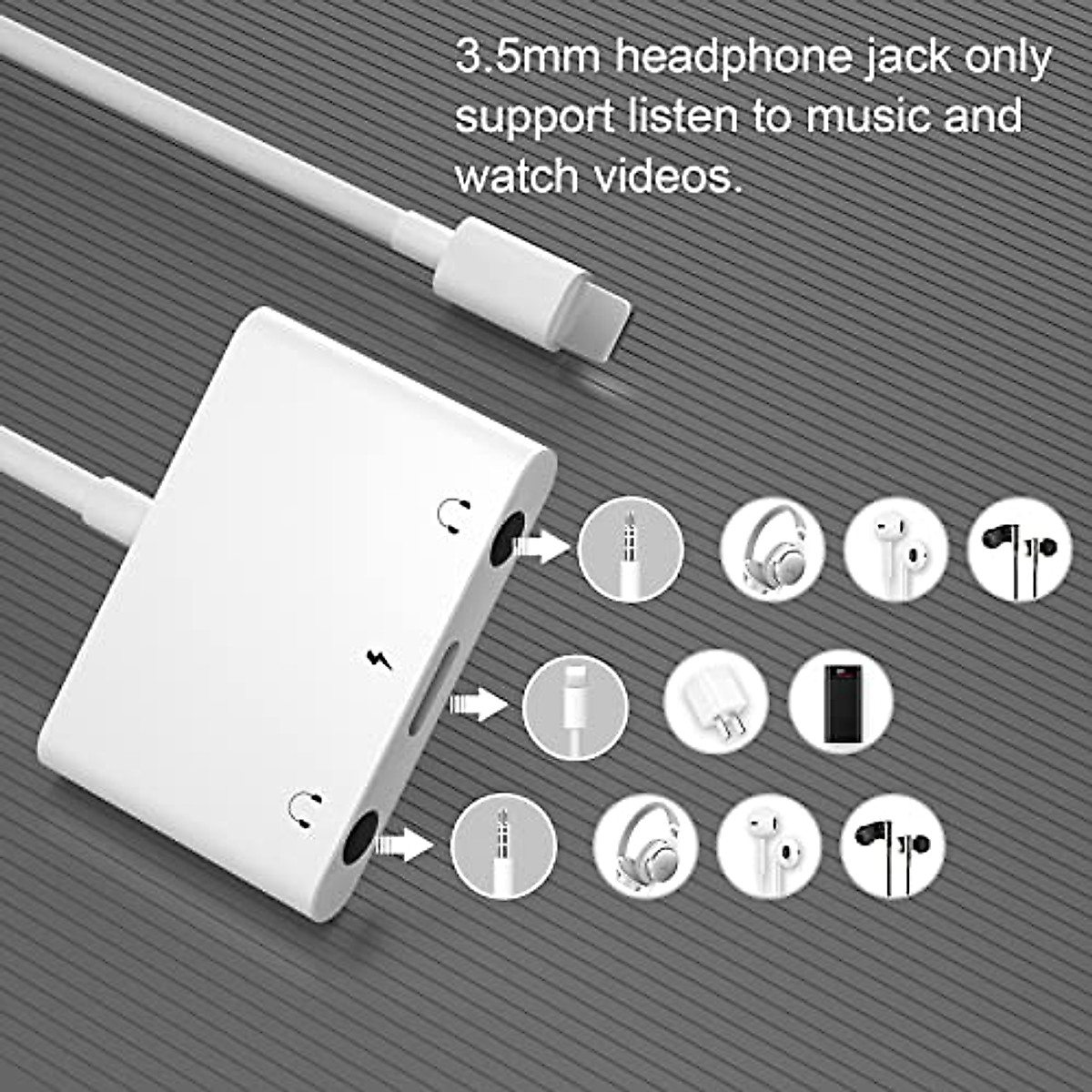 Anytrox Headphone Adapter for iPhone,3 in 1 Dual 3.5mm Audio Stereo Splitter Compatible with iPhone 14 13 Pro/12 iPad,Audio Output for 3.5mm Jack Earphone,Headphone,Speaker and More