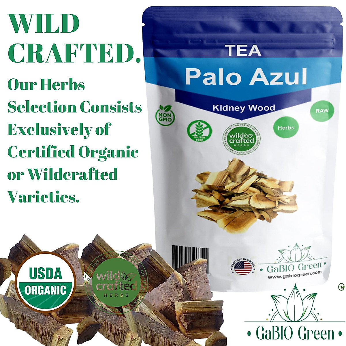 Kidney Wood (4oz), Palo Azul (55-60 Cups Aprox), Blue Stick Tea Teatox, non-GMO, Gluten-free Tea Bark, Natural kidney cleanse, palo azul tea, Packaged in the USA, Resealable Bag (4 ounces).