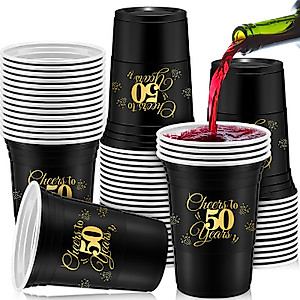 Mifoci 100 Pack Cheers to 40 50 60 70 Years Birthday Cups 16 oz Disposable Party Cups Decorations for Birthday Party Favors Men Women Wedding Anniversary Supplies(50th)